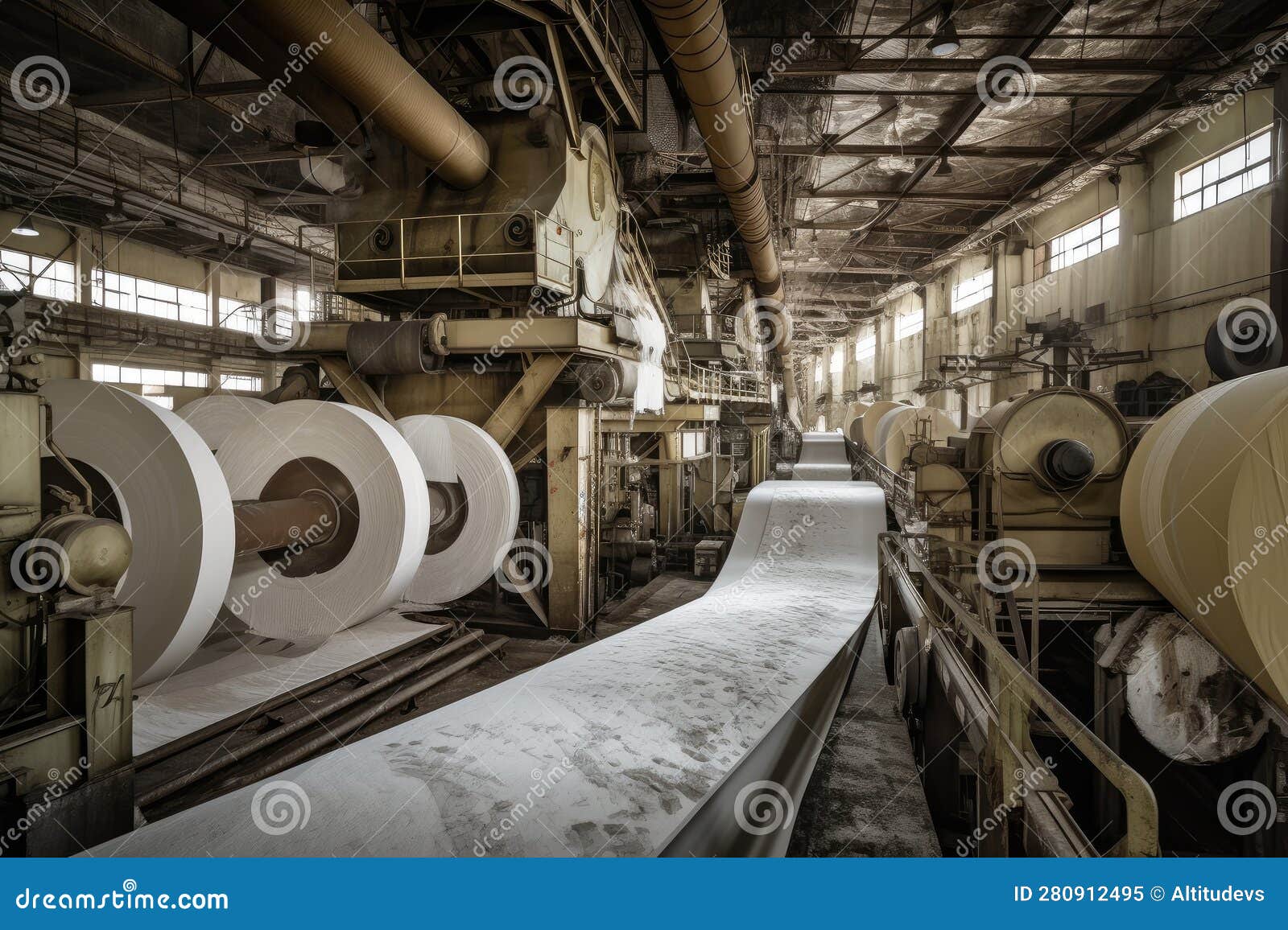 Pulp and Paper Factory, with Massive Machinery Producing Paper from Raw ...