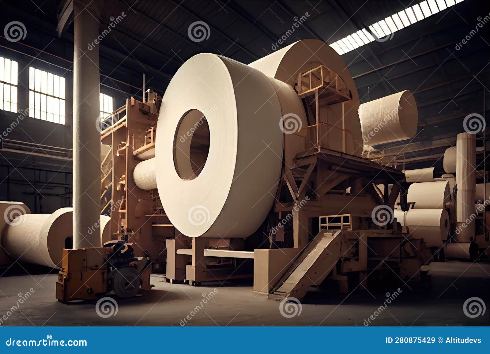 Pulp and Paper Factory, with Vats of Pulp Being Processed into Rolls of ...