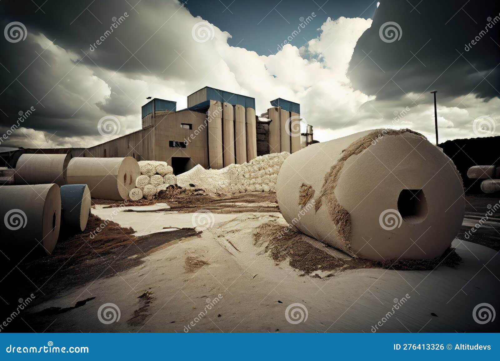 Pulp and Paper Mill, with Bales of Recycled Paper in the Foreground ...