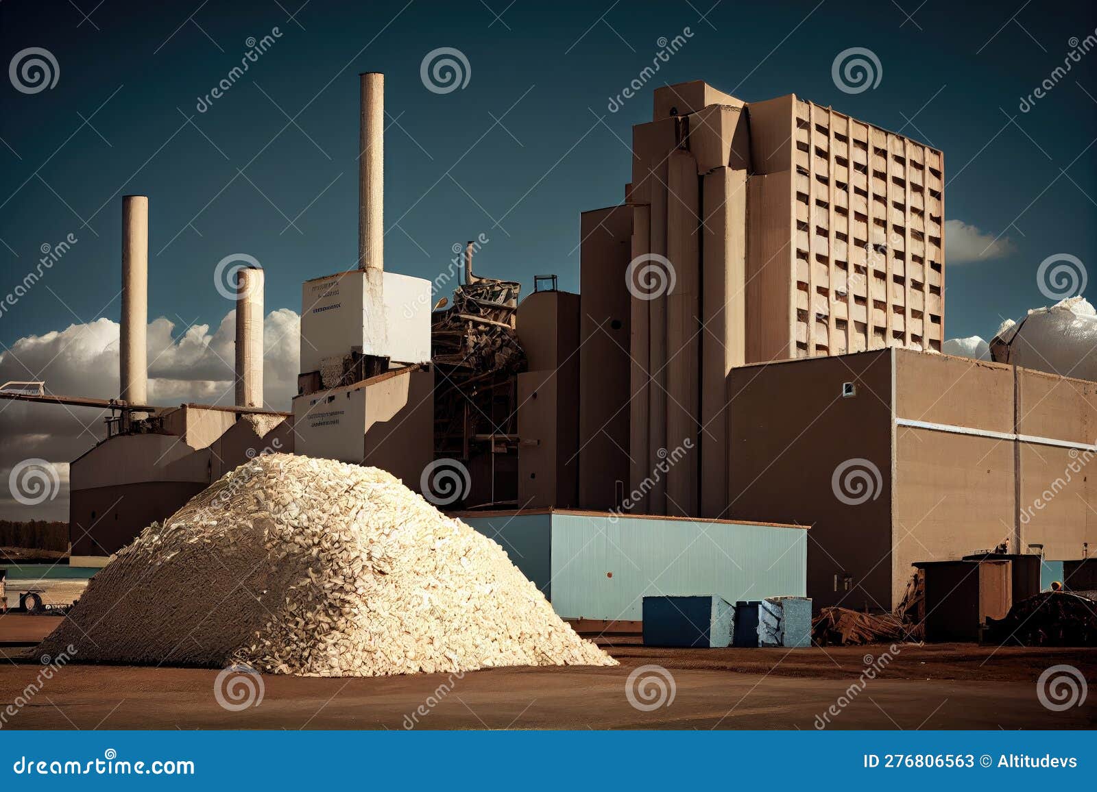 Pulp and Paper Mill, with Bales of Recycled Paper in the Foreground ...
