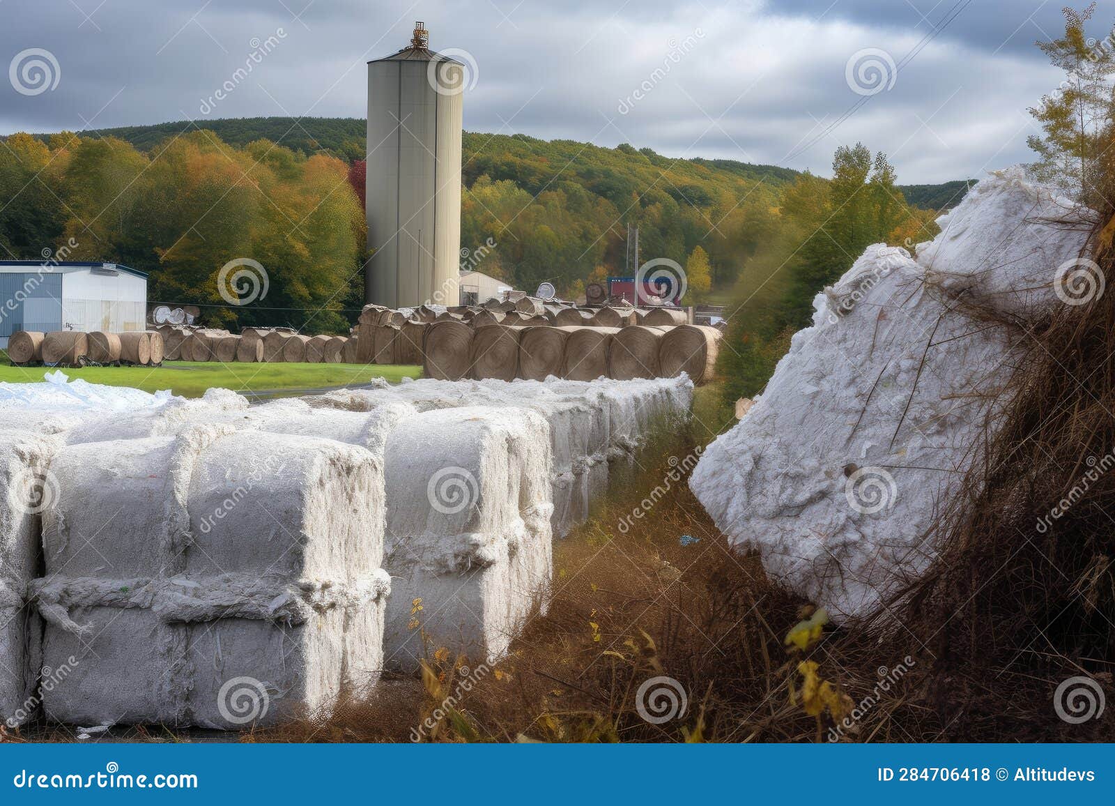 Pulp and Paper Mill, with Bales of Recycled Materials in the Background ...