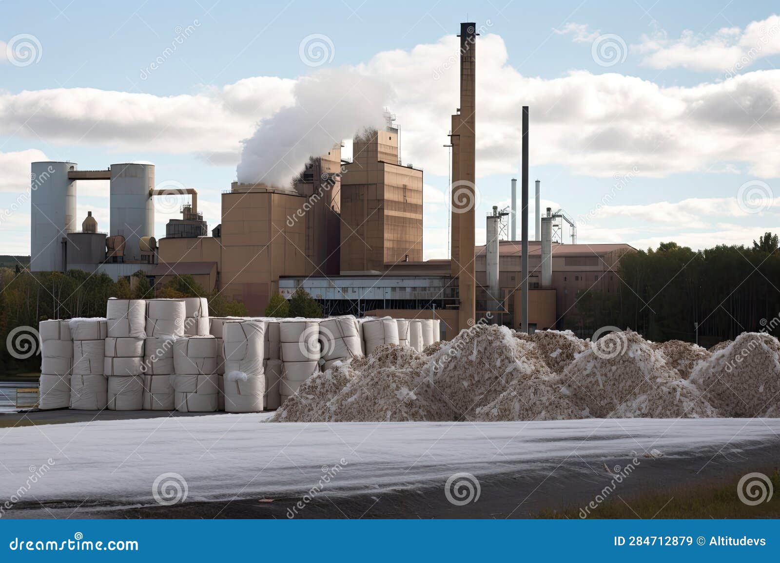 Pulp and Paper Mill, with Bales of Recycled Materials in the Background ...