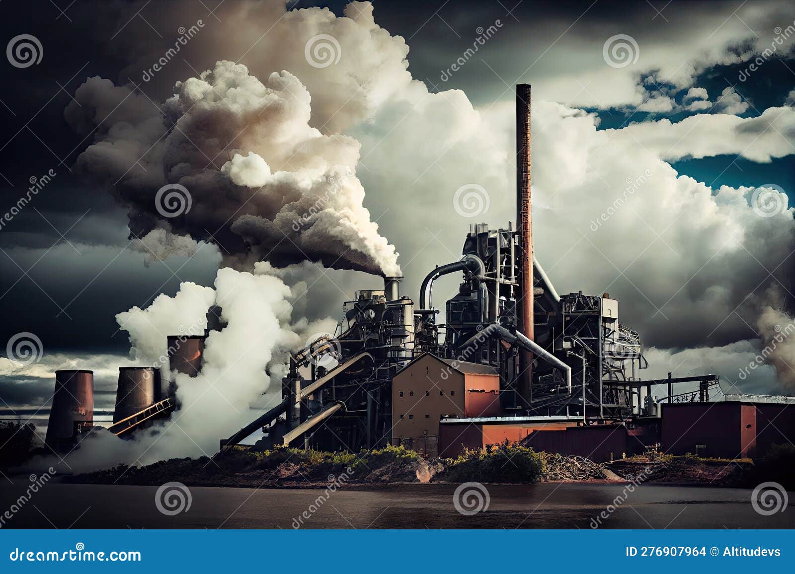 Pulp and Paper Mill, with Clouds of Steam and Smoke in the Background ...