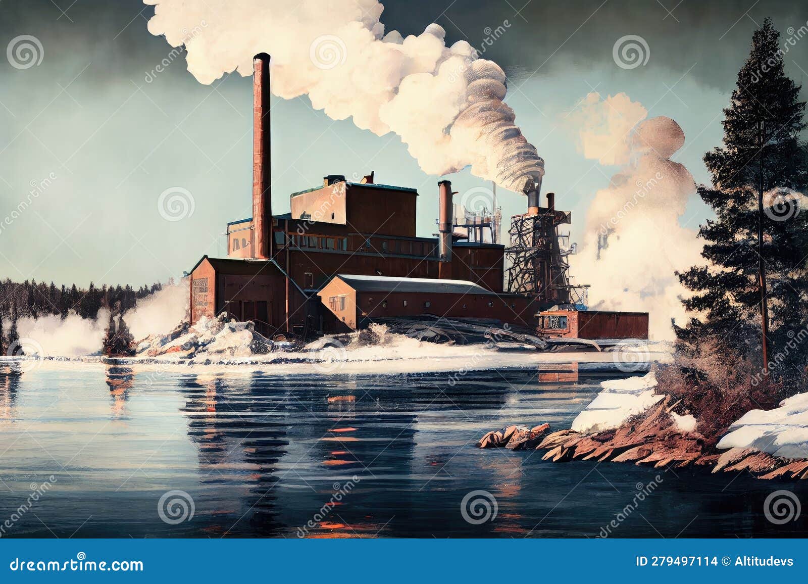 Pulp and Paper Mill, with Steam Rising from the Water in the Bleaching ...