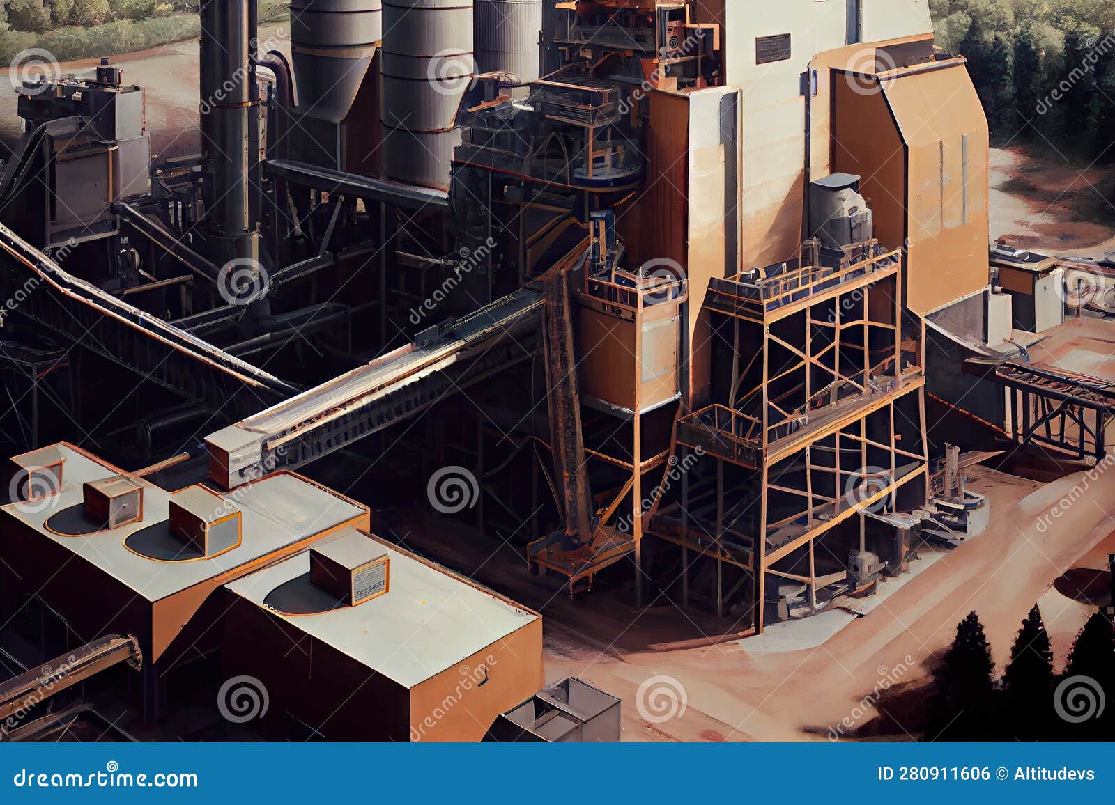 Pulp and Paper Mill, with Towering Processing Machines and Conveyor ...