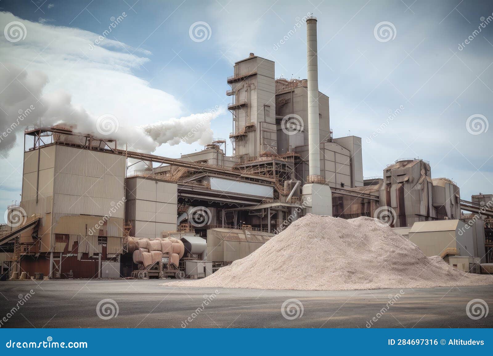 Pulp and Paper Mill, with Towering Stacks of Raw Materials and Finished ...