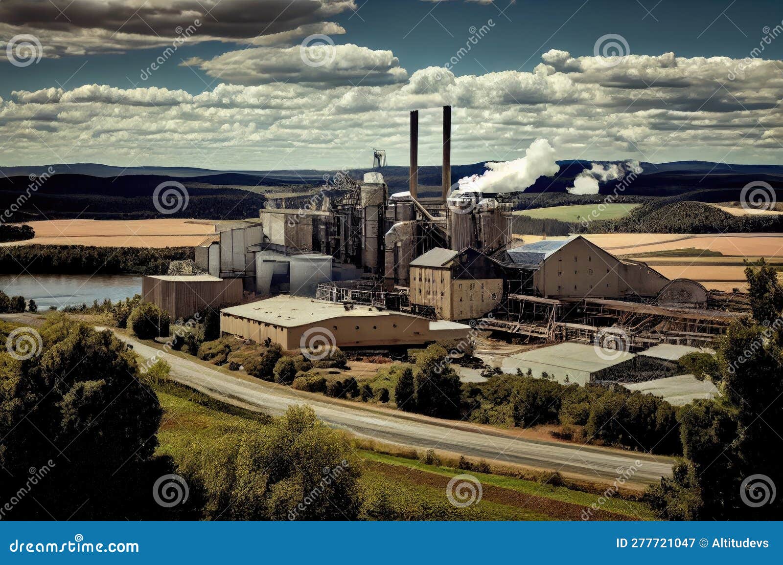 Pulp and Paper Mill, with View of the Rolling Hills and Beautiful ...