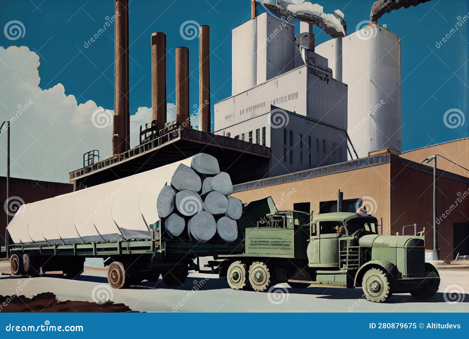 Pulp and Paper Mill, with Workers Loading Trucks with Freshly Made ...