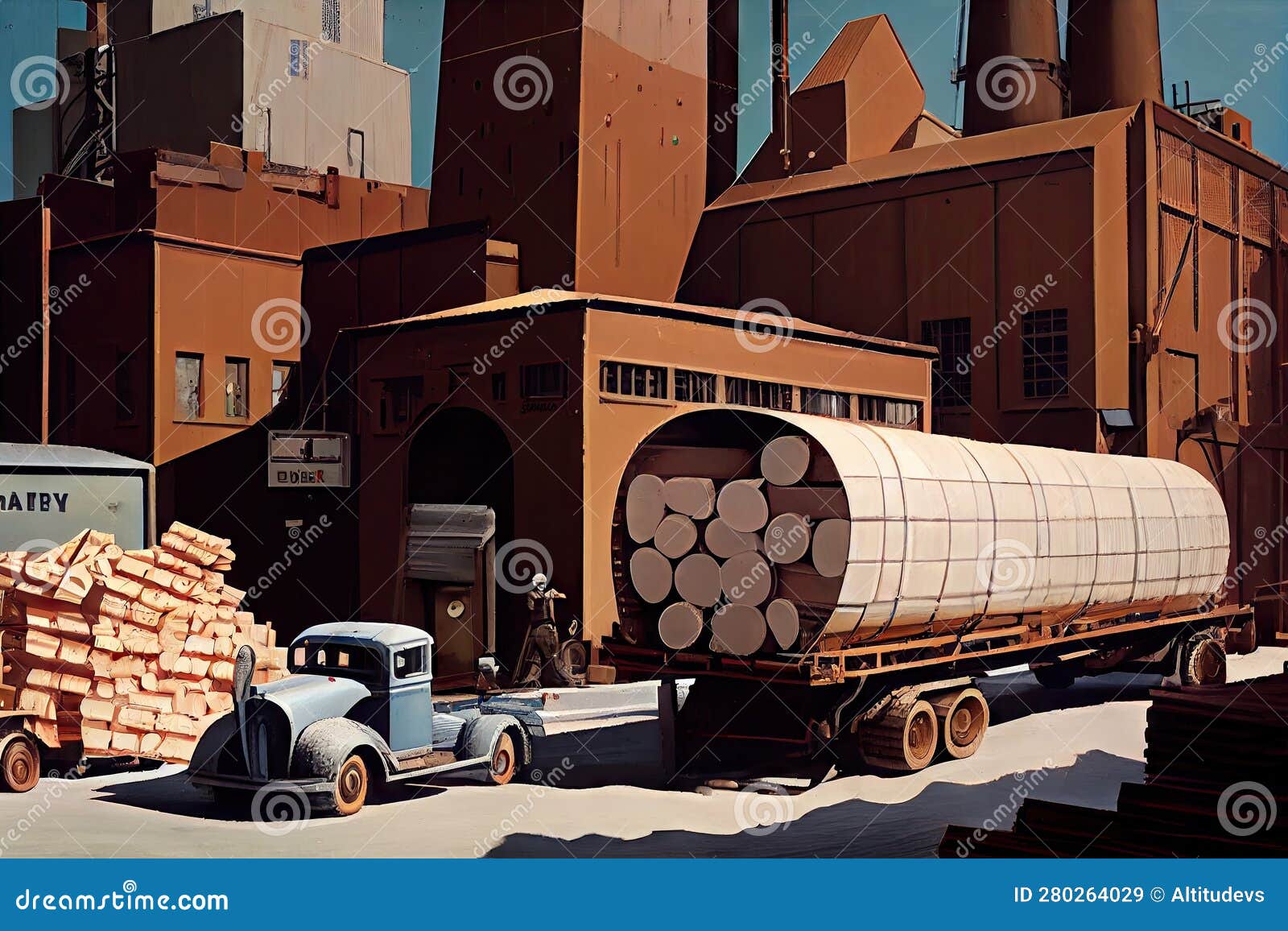 Pulp and Paper Mill, with Workers Loading Trucks with Freshly Made ...