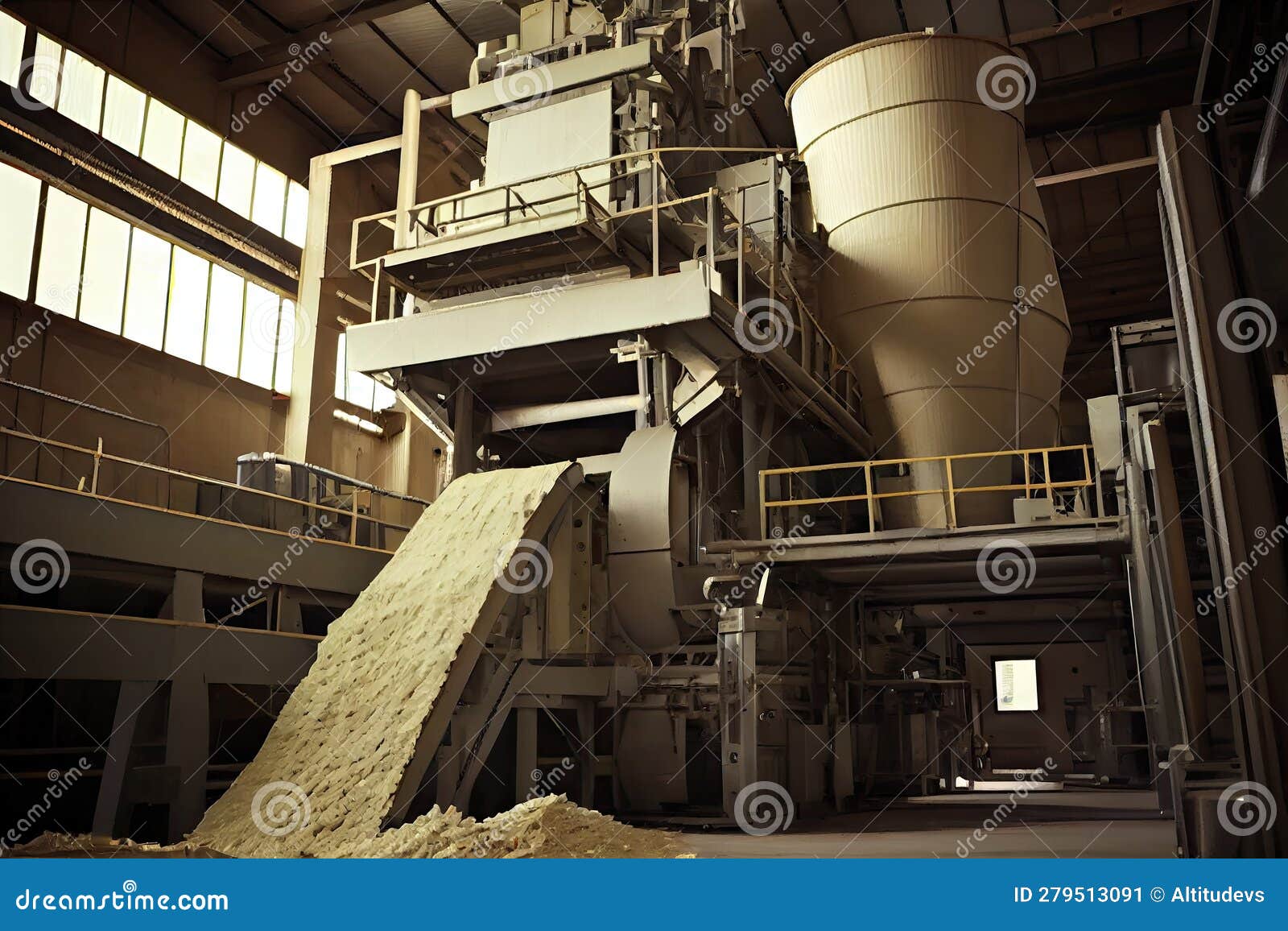 Pulp and Paper Plant, with Conveyor Belts Moving Raw Materials into the ...