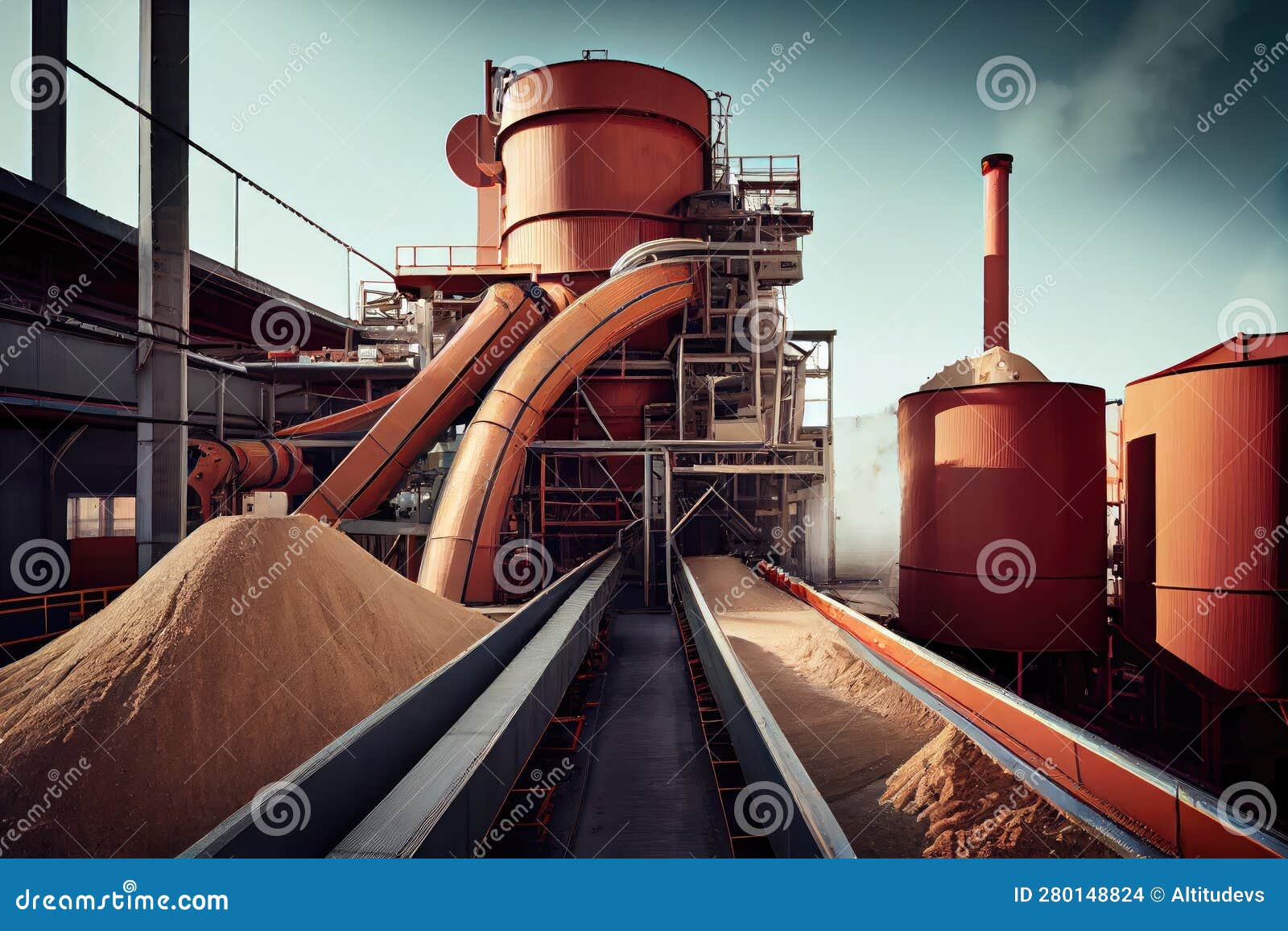 Pulp and Paper Plant, with Conveyor Belts Transporting Raw Materials in ... Pulp and Paper Plant, with Conveyor Belts Transporting Raw Materials in ...