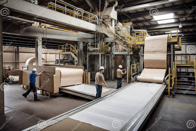 Pulp and Paper Processing Plant, with Workers Loading Carts with ...