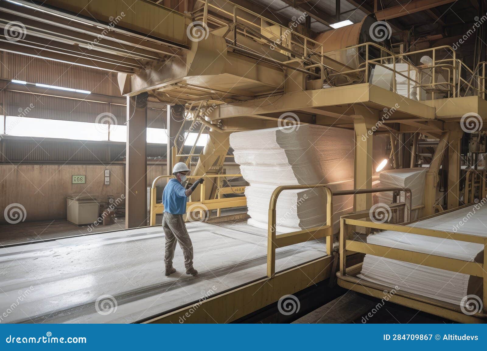Pulp and Paper Processing Plant, with Workers Loading Carts with ...