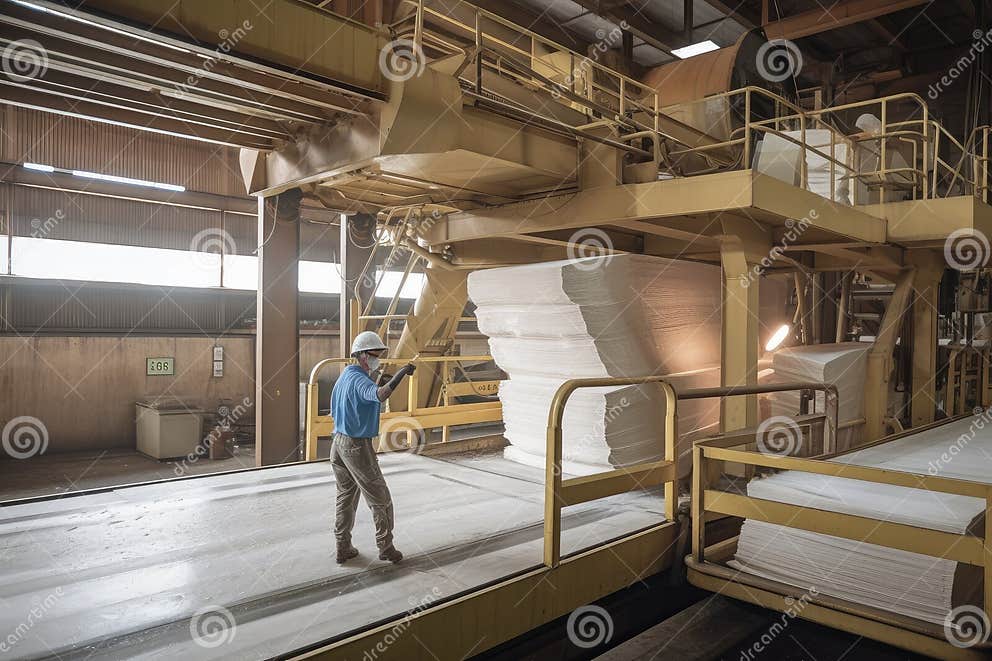 Pulp and Paper Processing Plant, with Workers Loading Carts with ...