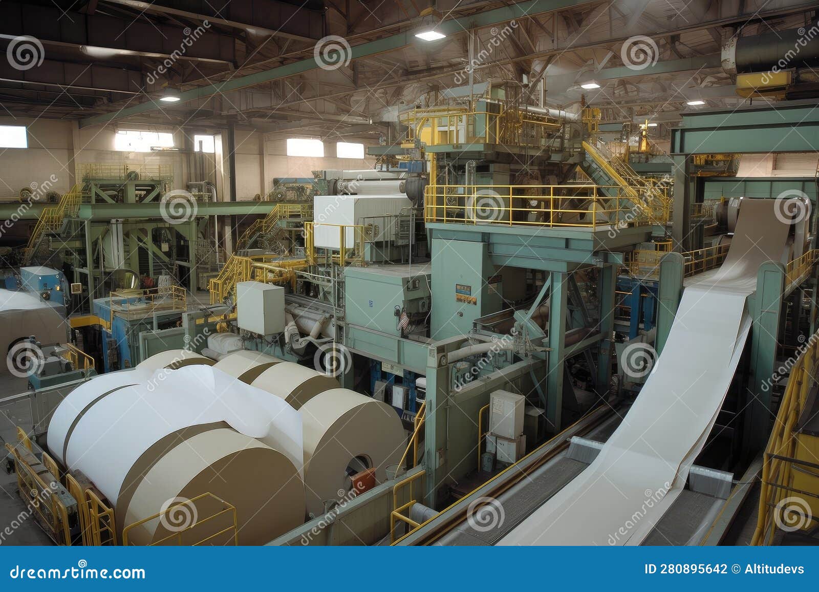 Pulp and Paper Production Facility, with Massive Machines Converting ...