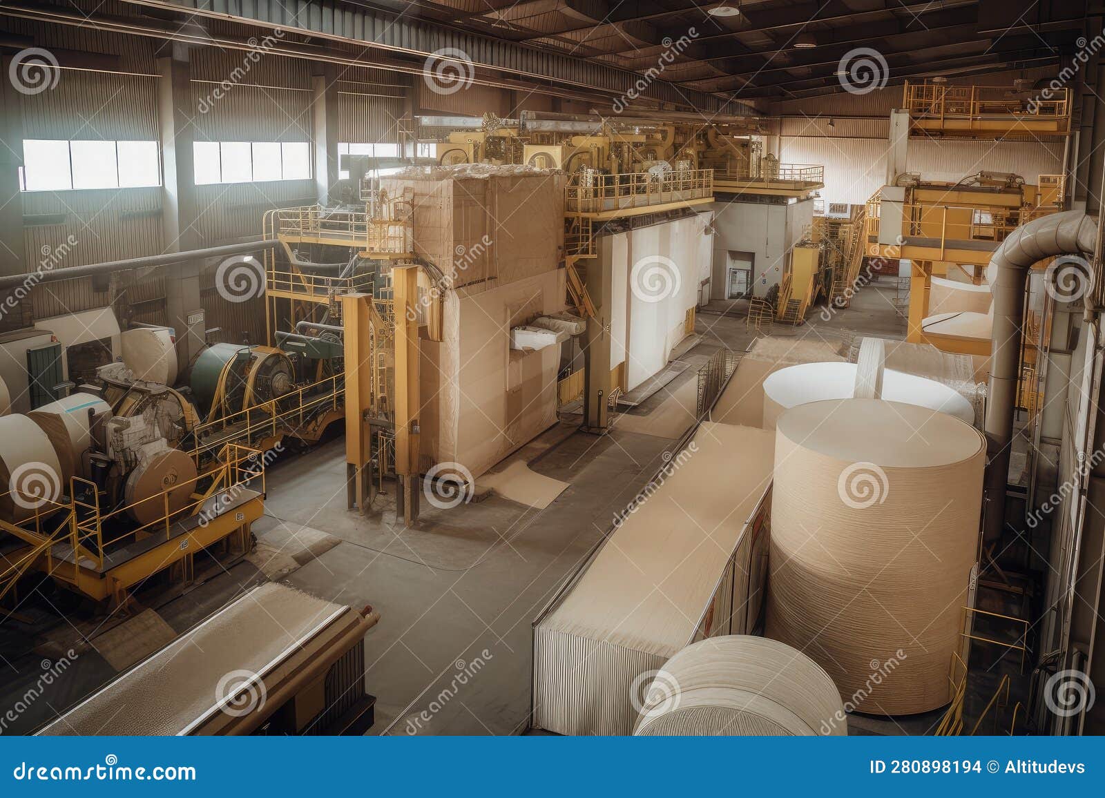 Pulp and Paper Production Facility, with Massive Machines Converting ...