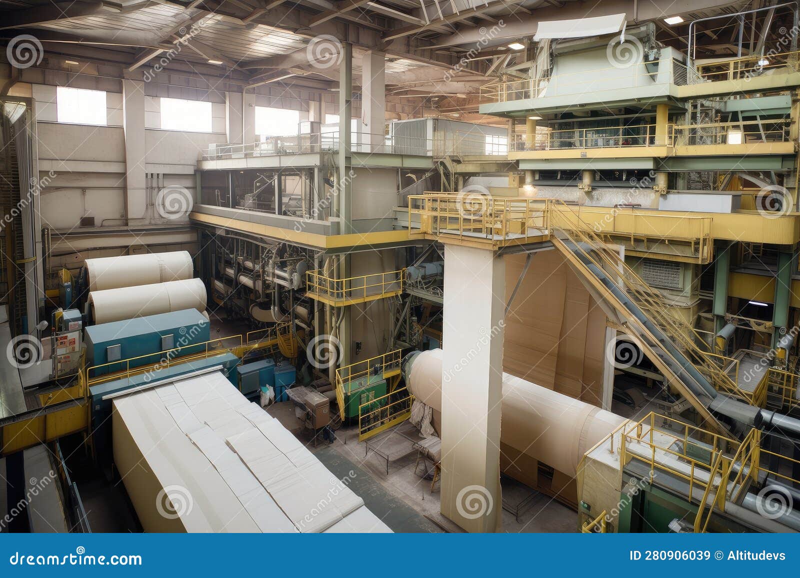 Pulp and Paper Production Facility, with Massive Machines Converting ...