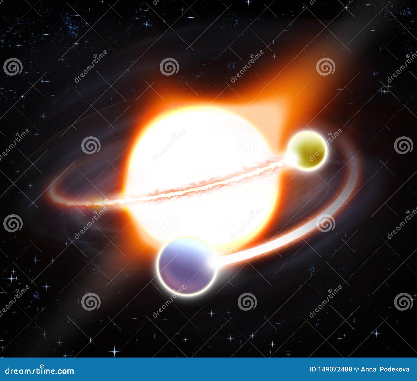 Pulsar Star Solar System with Two Planets in Fire. Stock Illustration ...