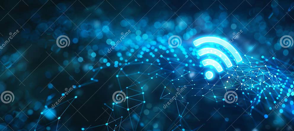 Pulsating Wi Fi Symbol Surrounded by Abstract Digital Connectivity ...