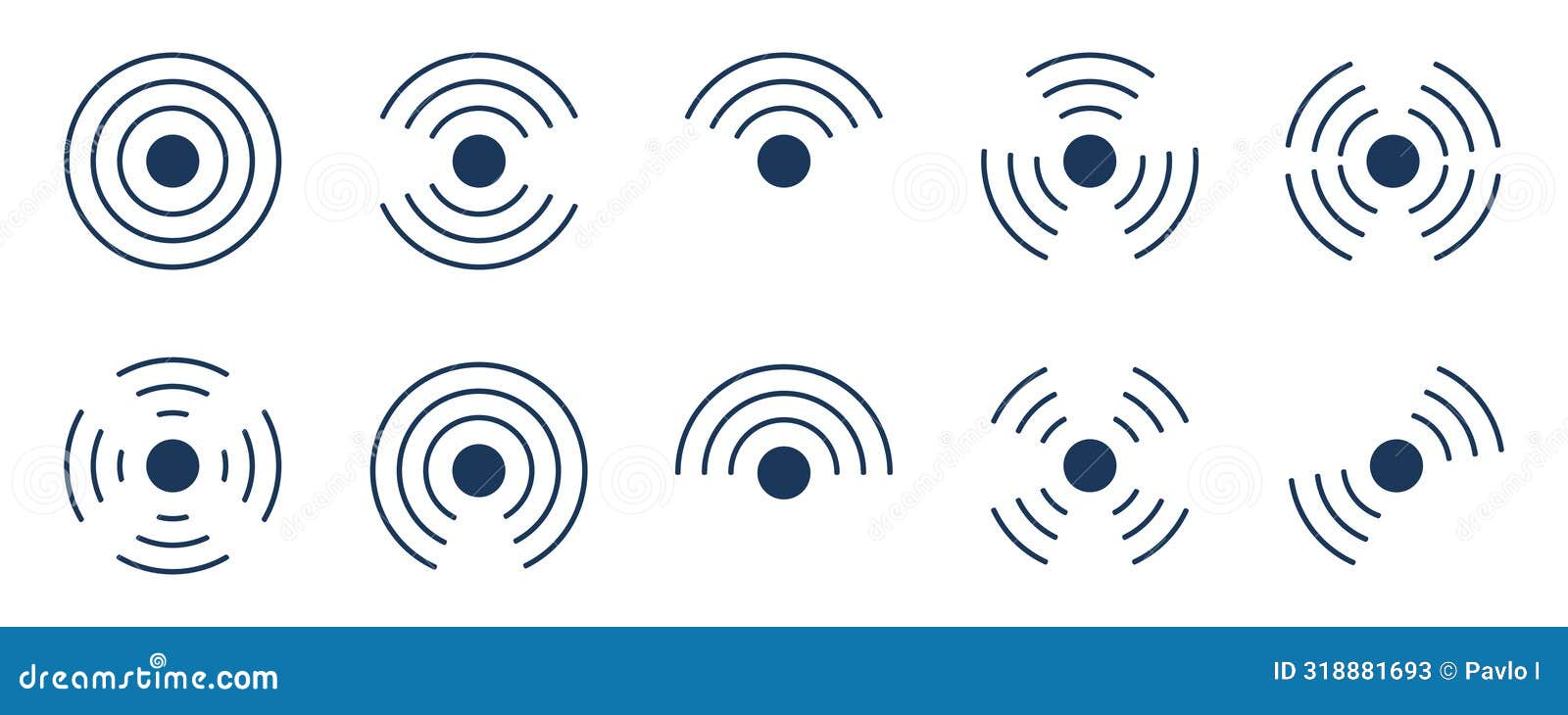 Pulse Circular Wave, Circle Concentric Sign Set Cartoon Vector ...