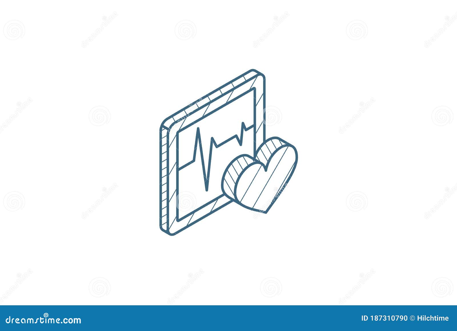 Pulse, ECG, Cardiogram Isometric Icon. 3d Line Art Technical Drawing ...