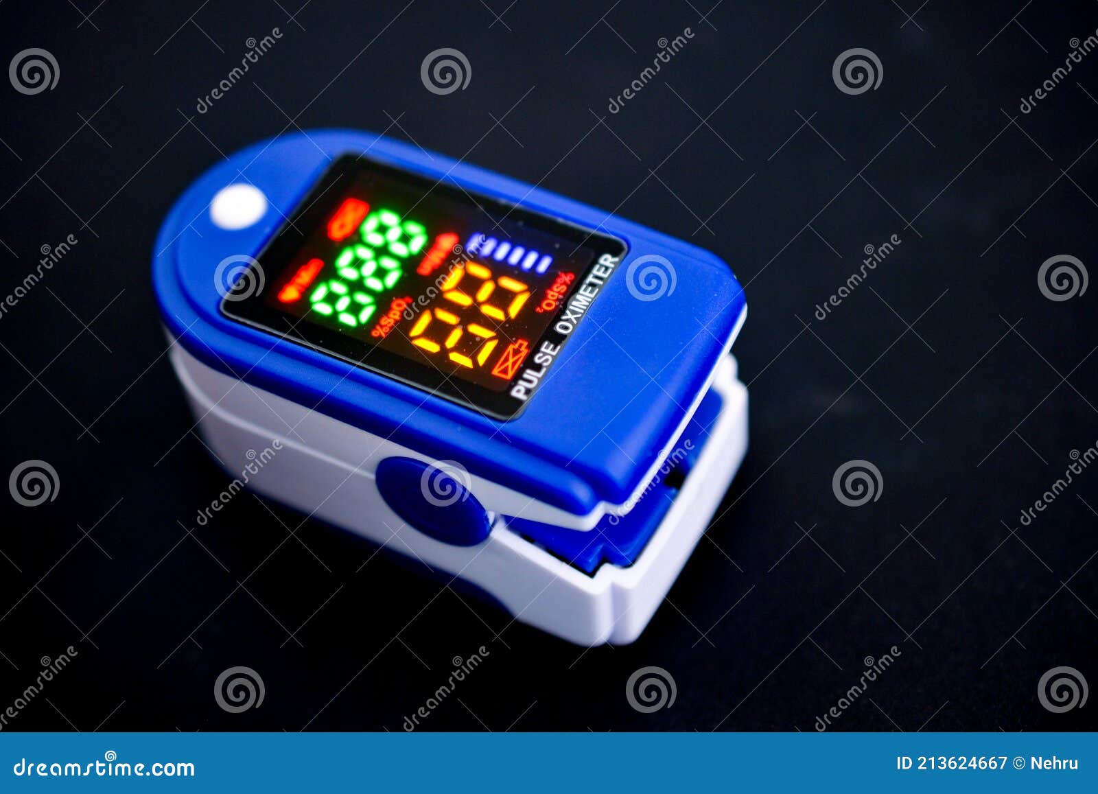 Pulse and Oximeter Medical Device on Black Background Stock Image ...
