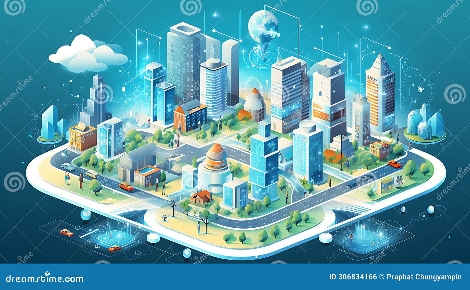 The Pulse of Progress: an Evening in the Smart City Hub Stock Illustration - Illustration of ...
