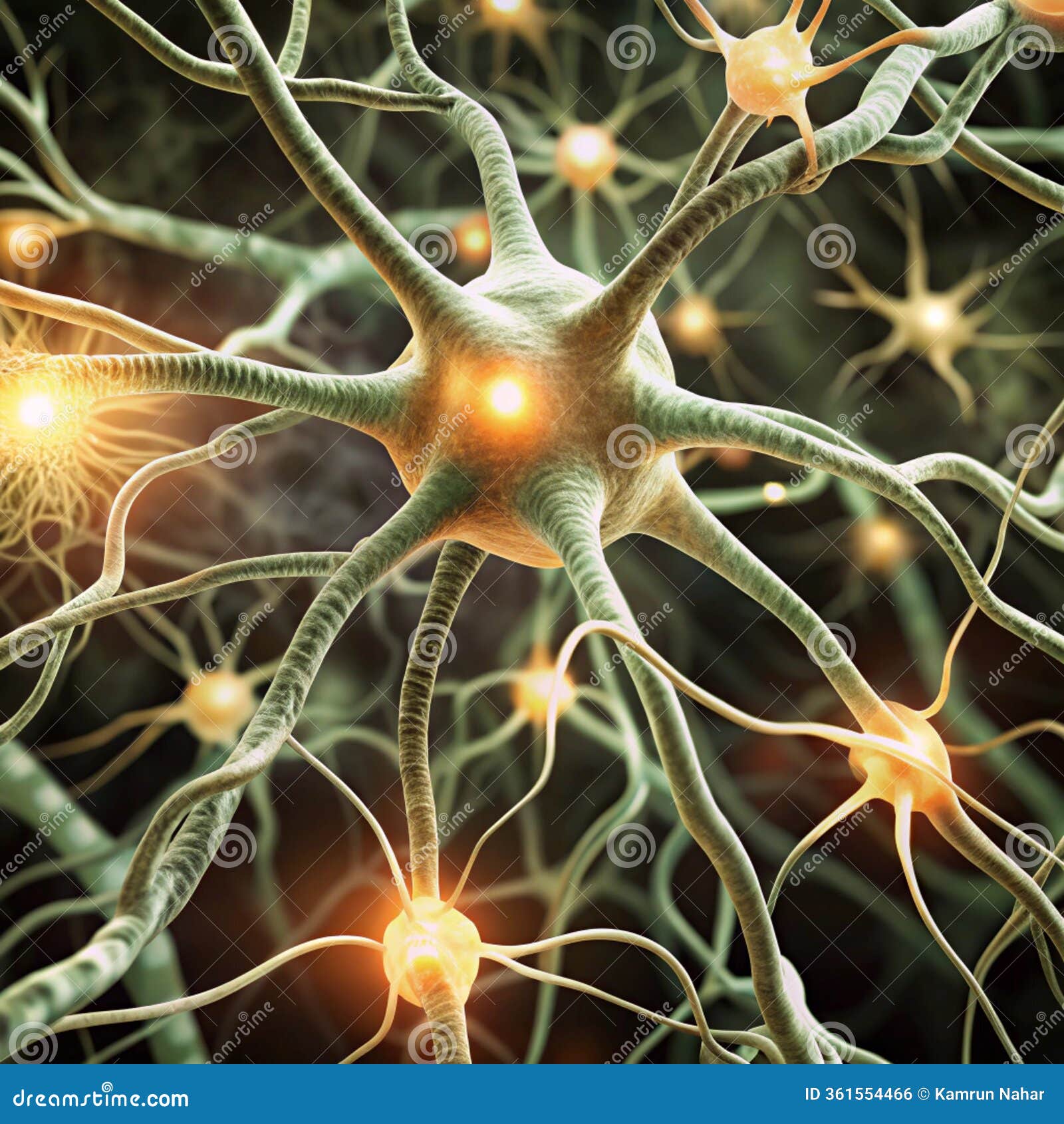 Pulsing Neurons Inside the Brain Stock Illustration - Illustration of ...