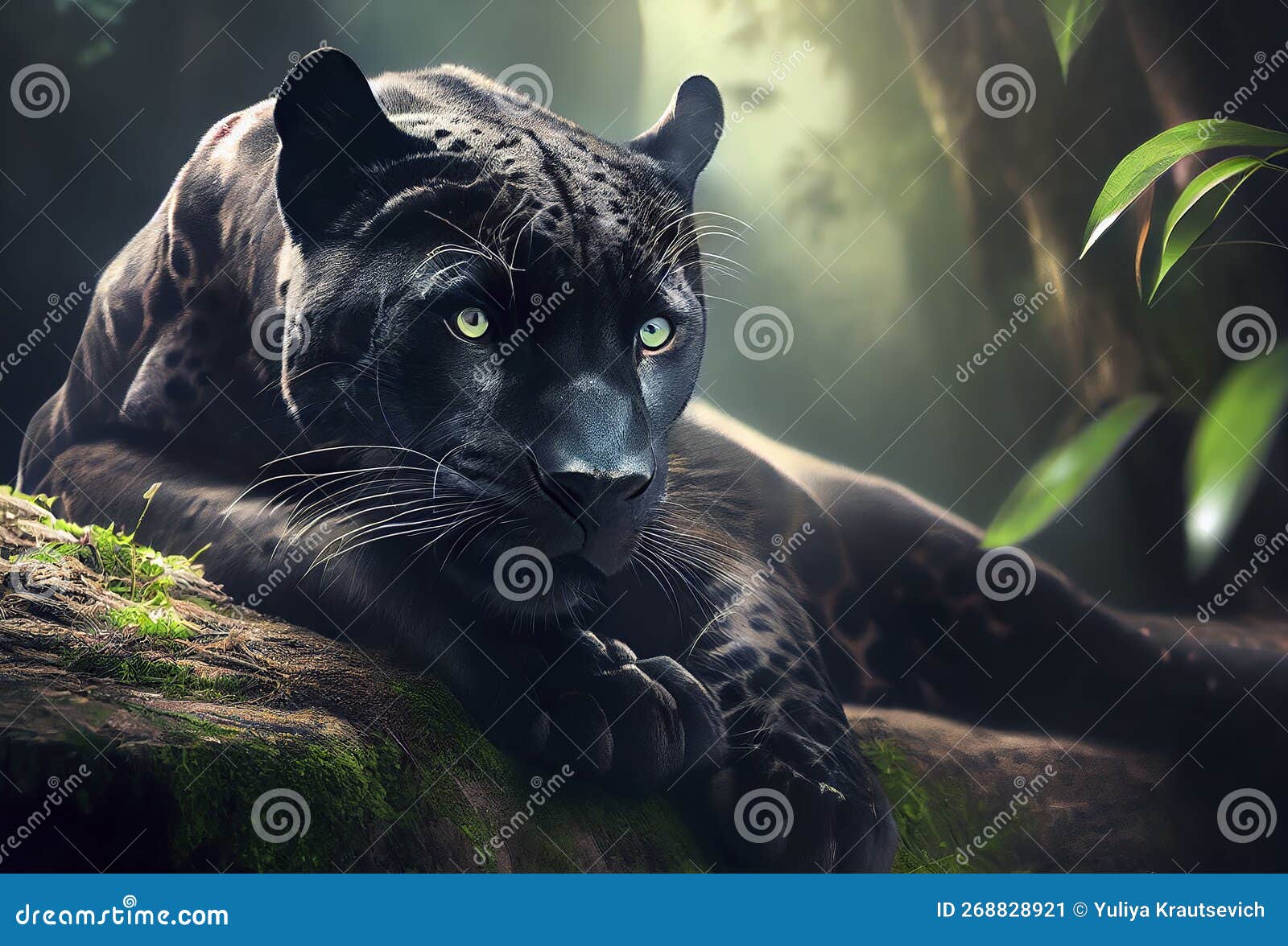 Puma, Black Panther on a Tree Branch. Generative Ai Stock Illustration ...