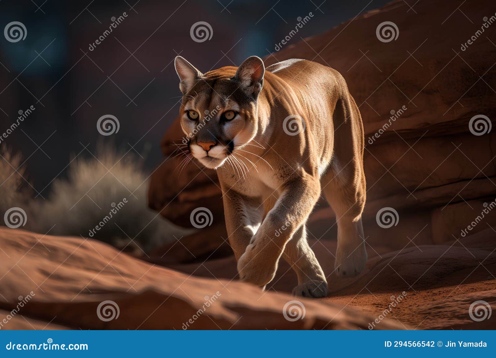 Puma, Puma Concolor, Walking in the Red Rocks Stock Illustration ...