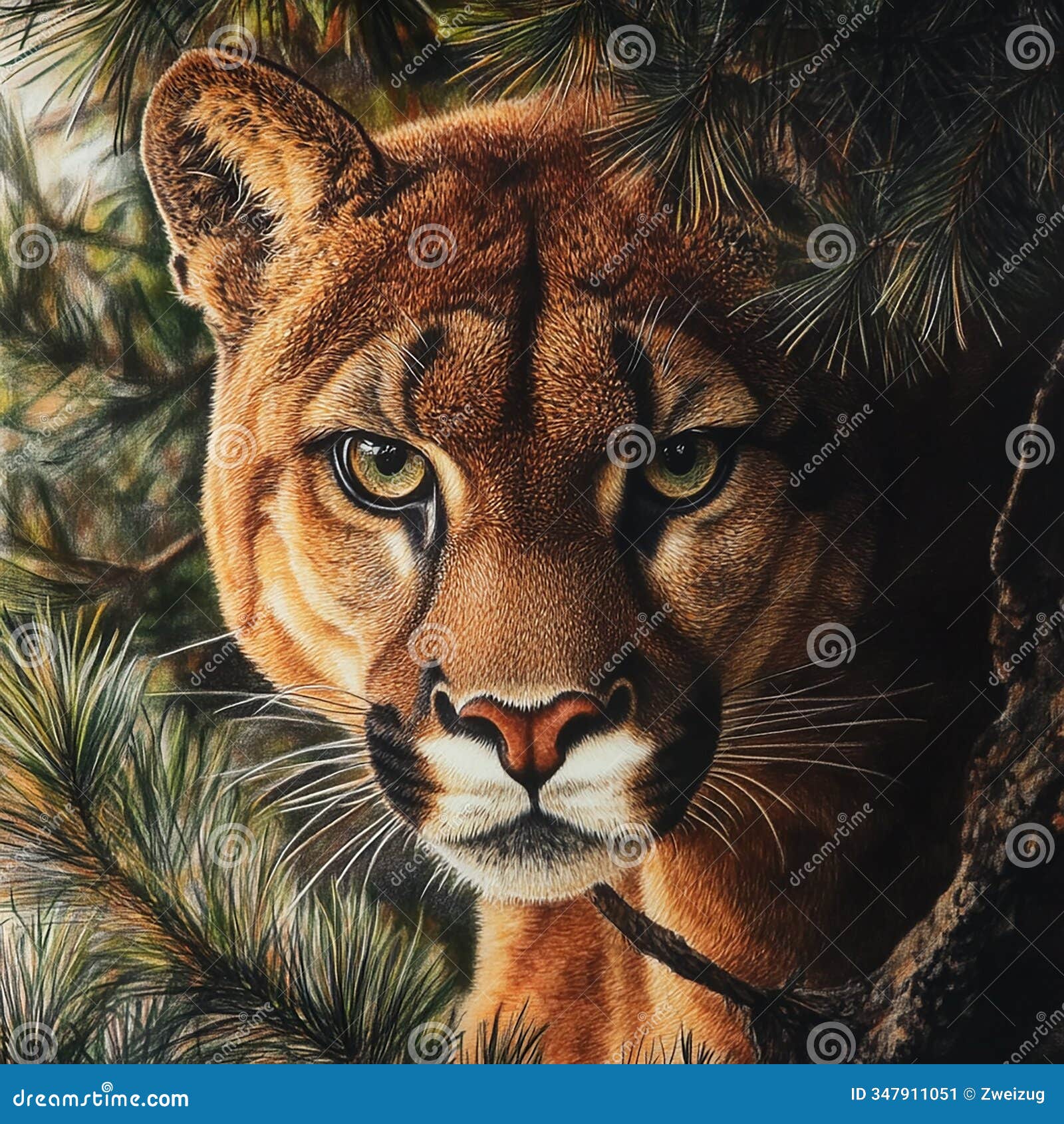 Puma Large Predatory Cat Portrait Sketch, Drawing Stock Illustration ...