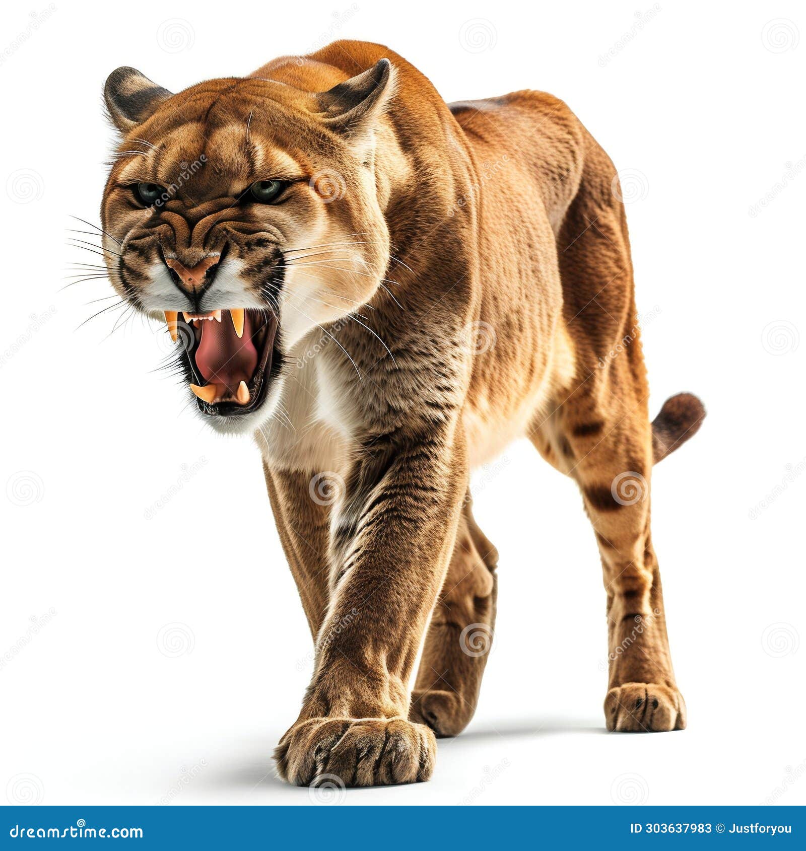 Puma on the Prowl Roaring Isolated on White Background. Generative Ai ...