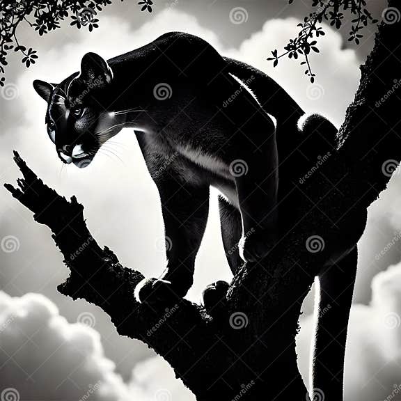 Puma on a tree stock illustration. Illustration of graphic - 350203298