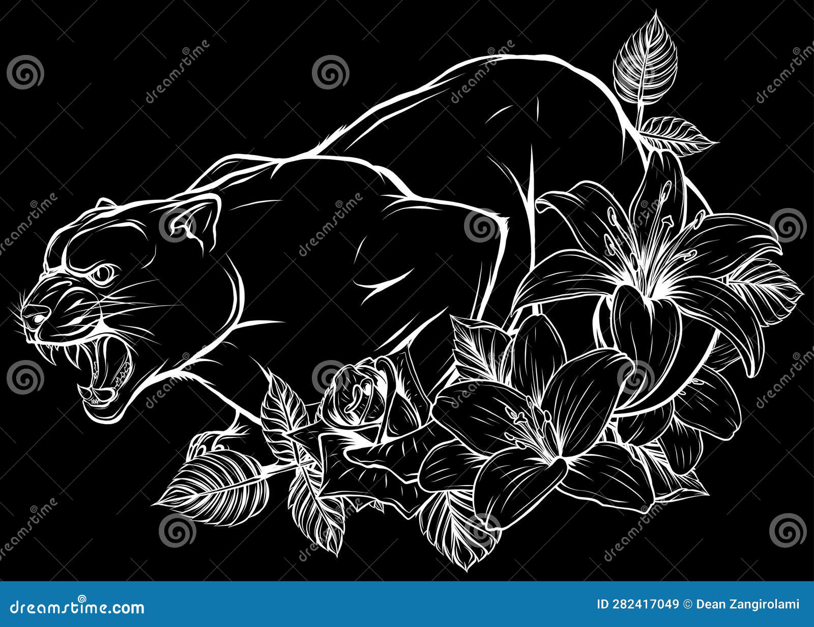 Puma in White Line on Black Background Stock Vector - Illustration of ...