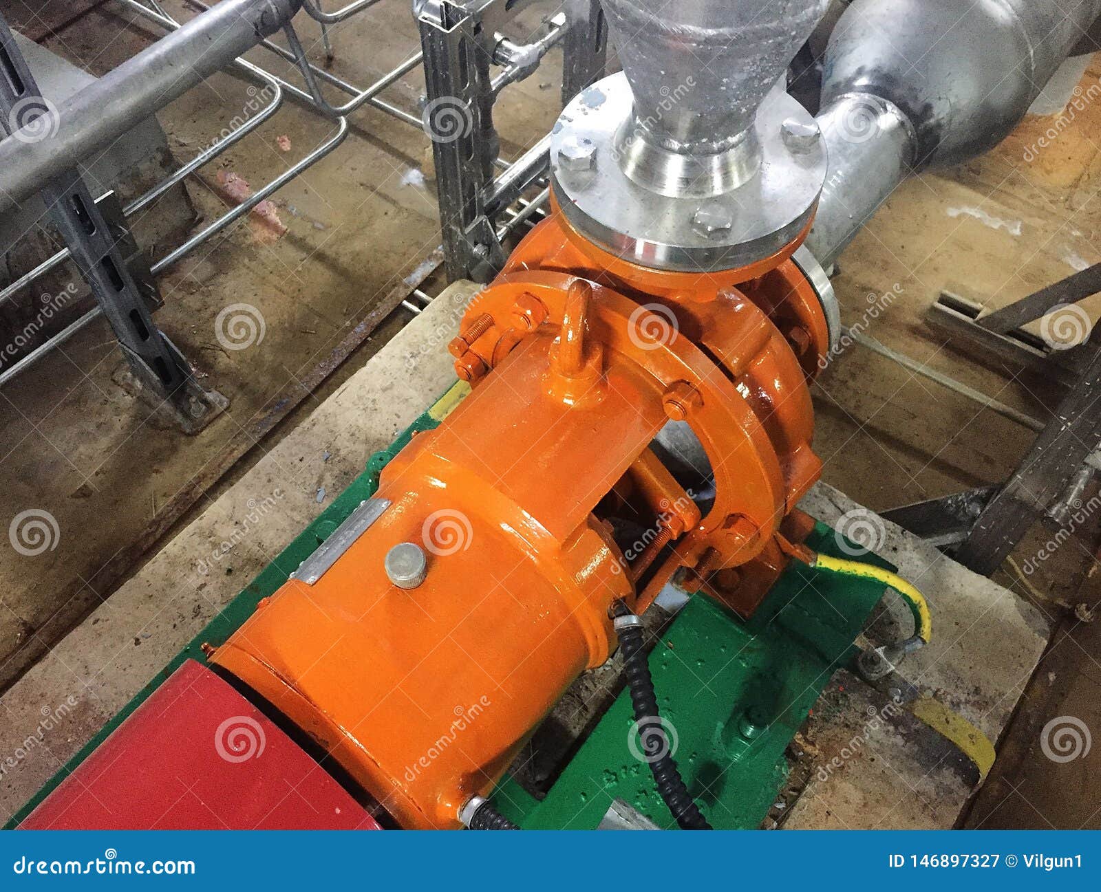 Pump and Engine at an Industrial Facility. Caution the Equipment in ...