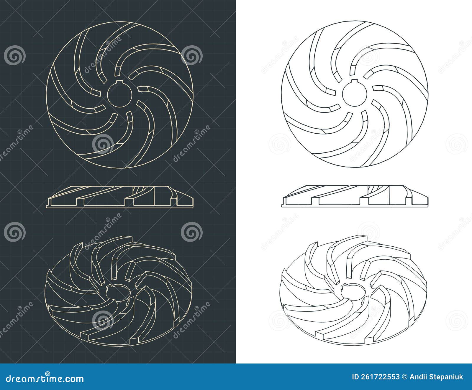 Pump impeller blueprints stock vector. Illustration of pump - 261722553