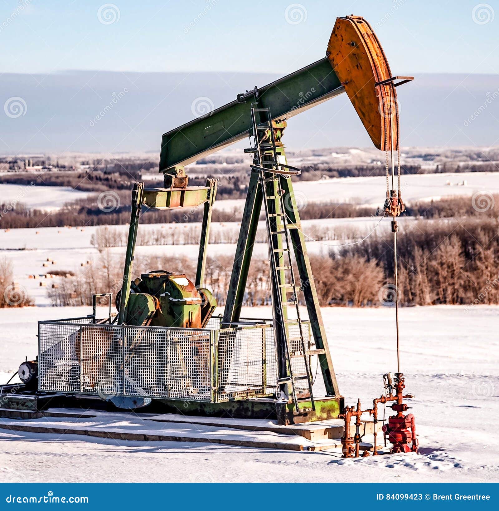 Pump jack stock image. Image of winter, pump, away, jack - 84099423
