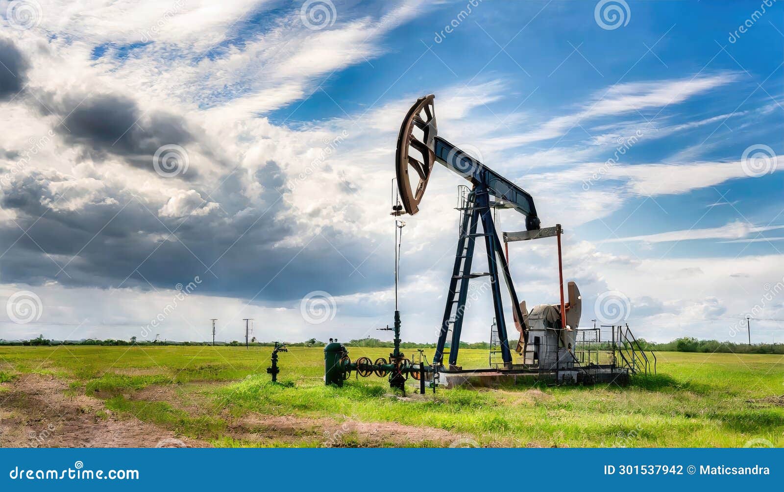 Pump Jack Oil Well in Field. Generated with AI Stock Photo - Image of ...