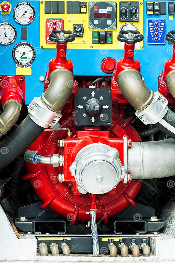Pump Panel on Fire Engine with Valves and Pressure Gauges Stock Photo ...