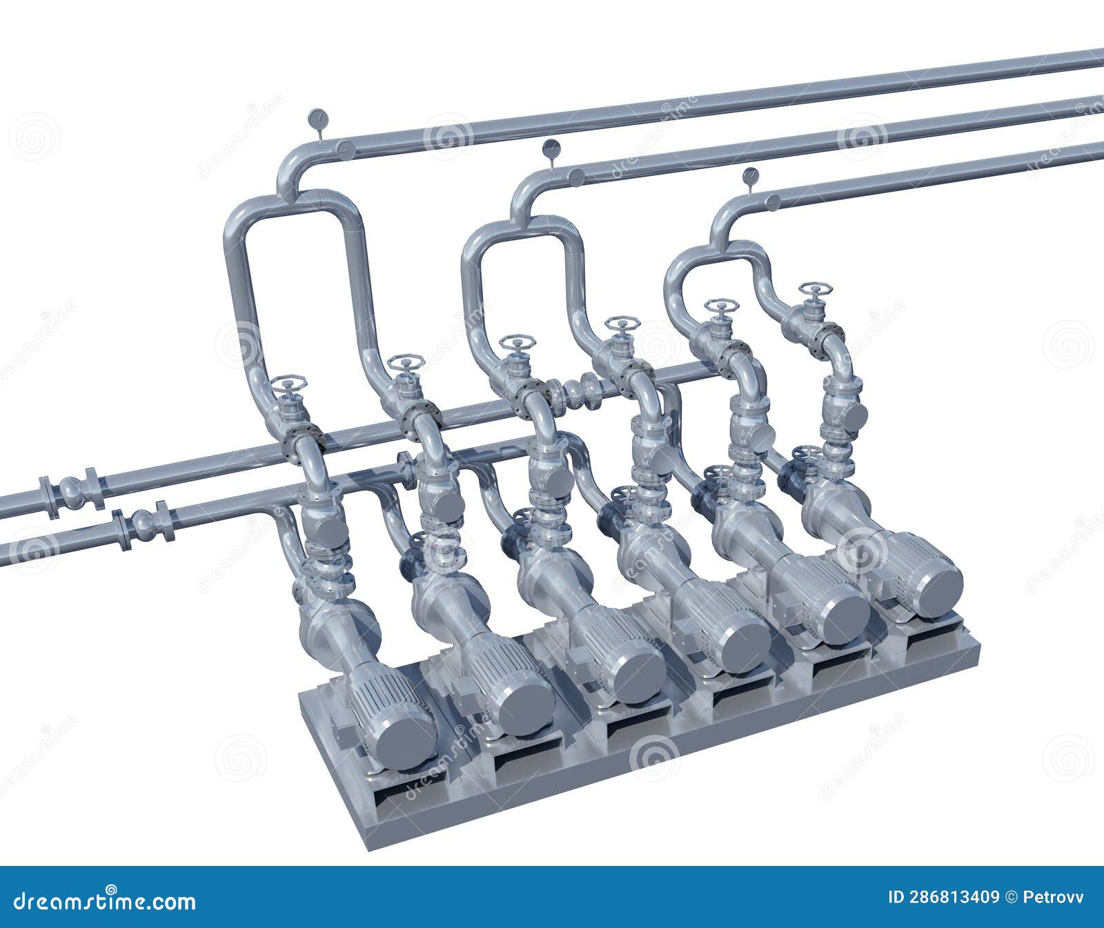 Pump System with Pipes and Engines Isolated on White Stock Illustration ...
