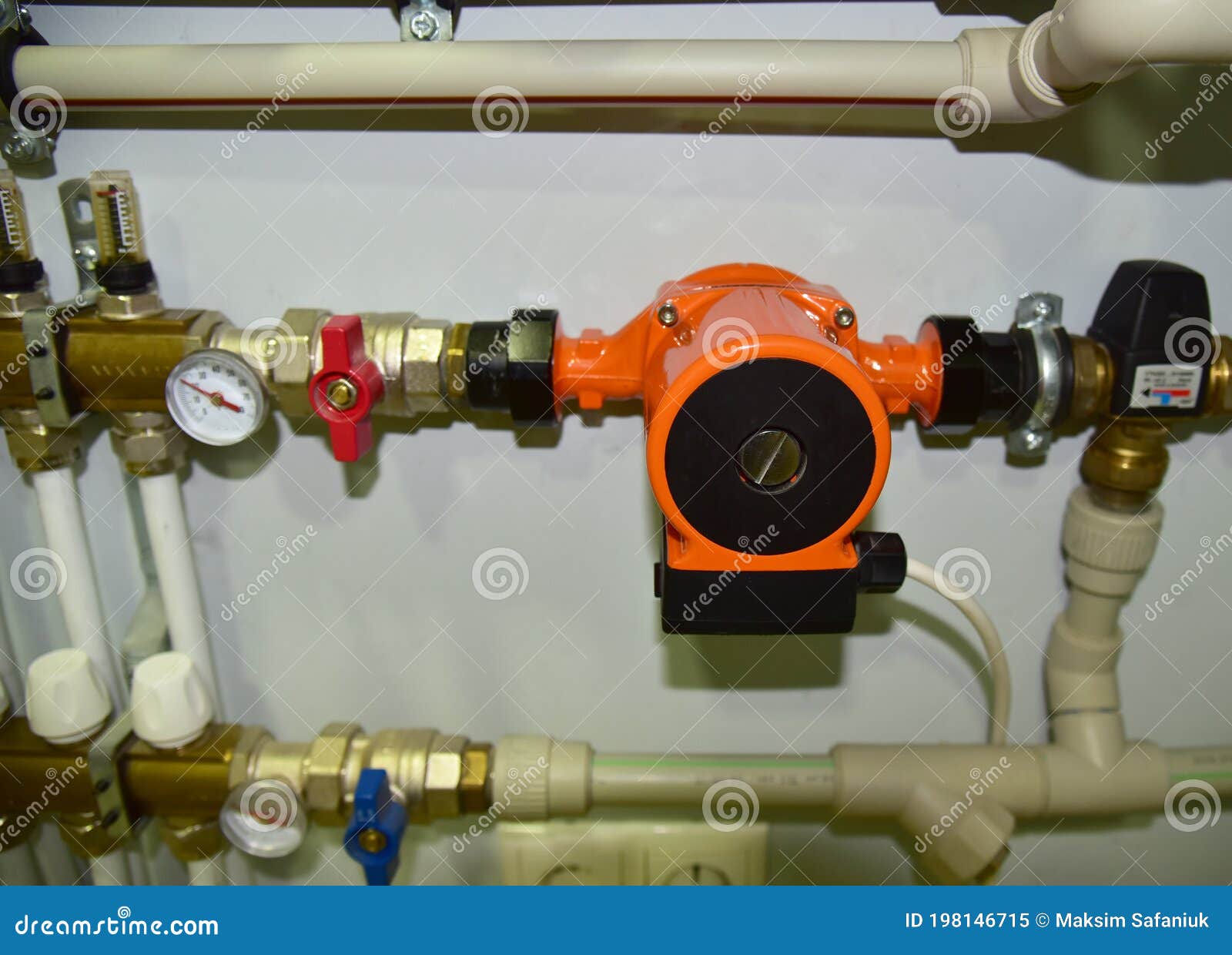 Pump with a Thermometer for a Water Underfloor Heating System at Home ...