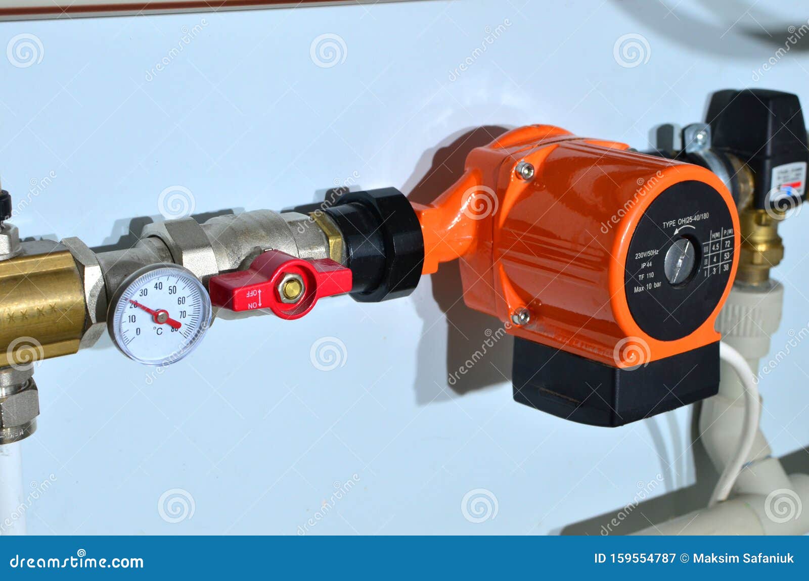 Pump with a Thermometer for a Water Underfloor Heating System at Home ...