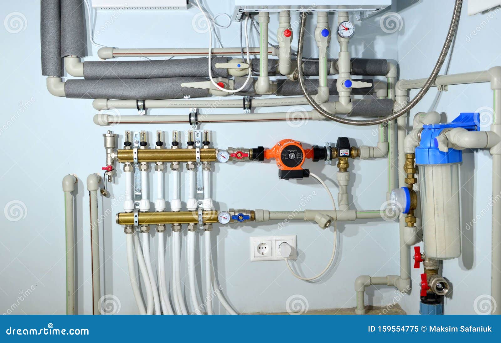 Pump with a Thermometer for a Water Underfloor Heating System at Home ...