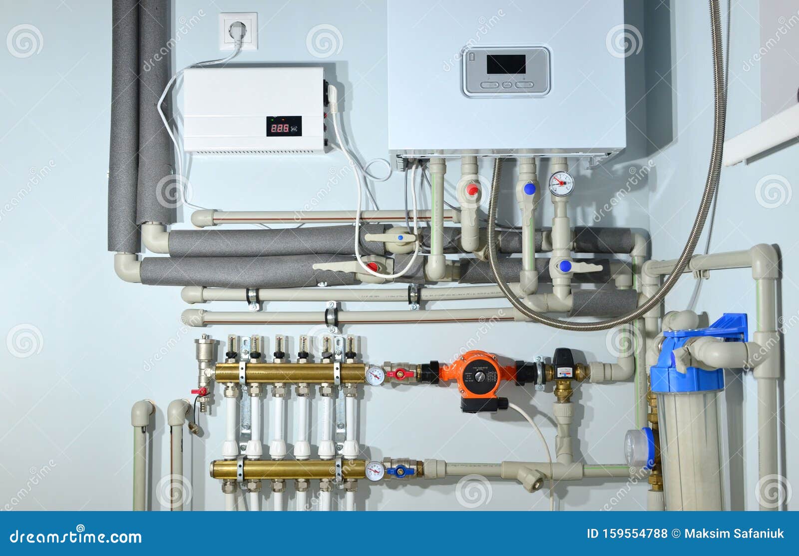 Pump with a Thermometer for a Water Underfloor Heating System at Home ...