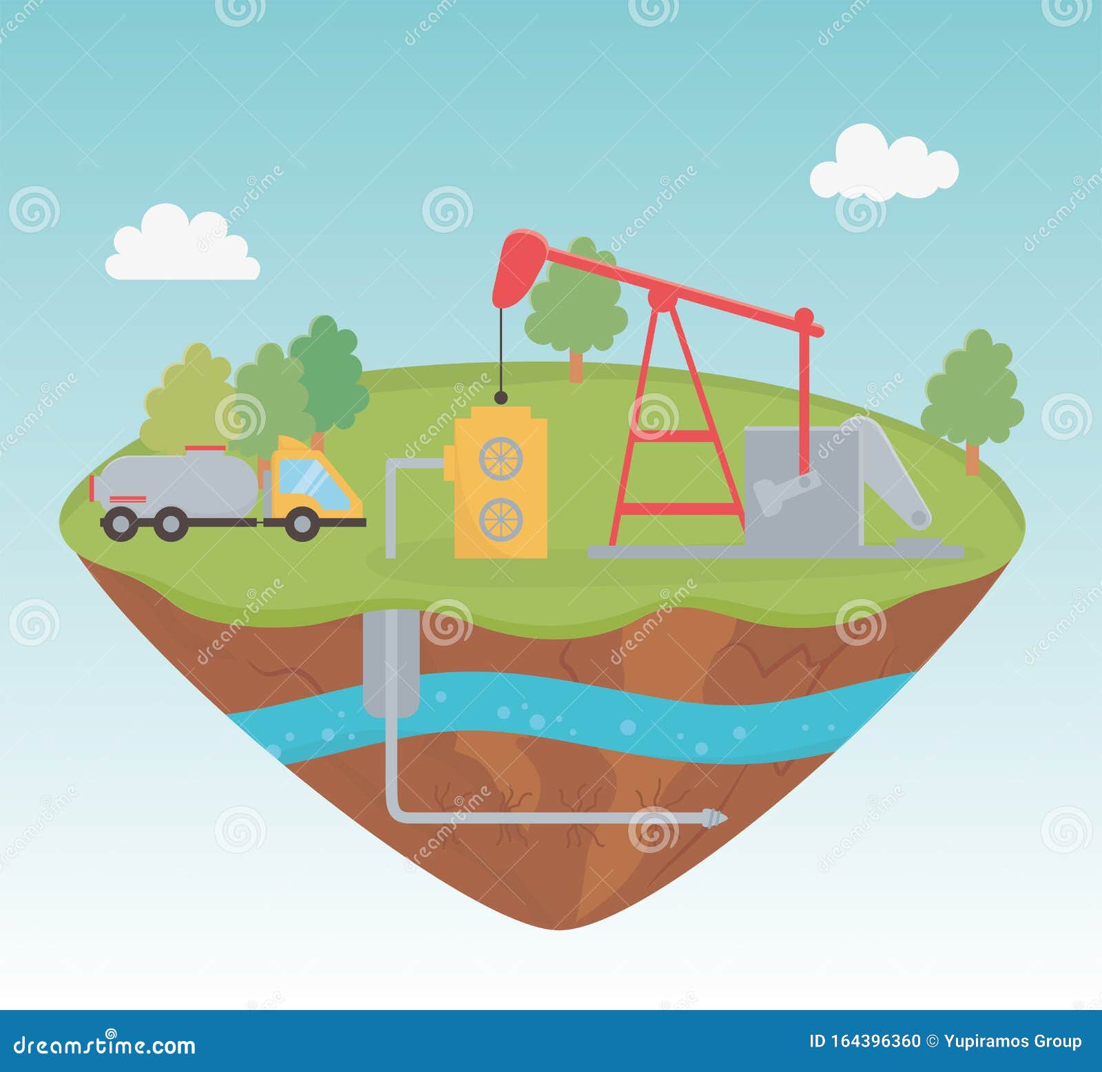 Fracking Petrol Fuel Tank Truck Soil Layer Water Underground Cartoon ...