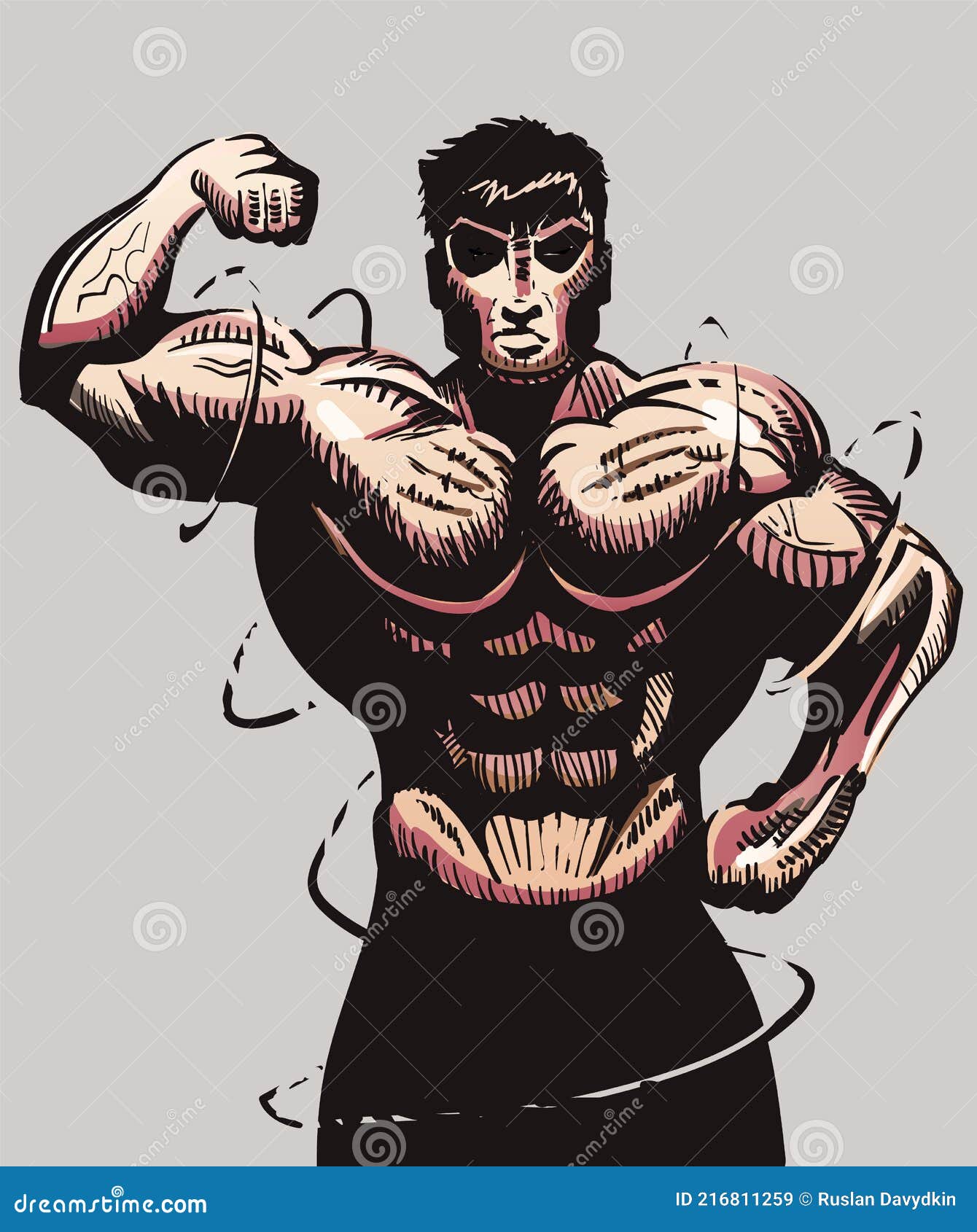 Pumped-up Bodybuilder Flaunts Biceps , Comics Art Vector Illustration ...