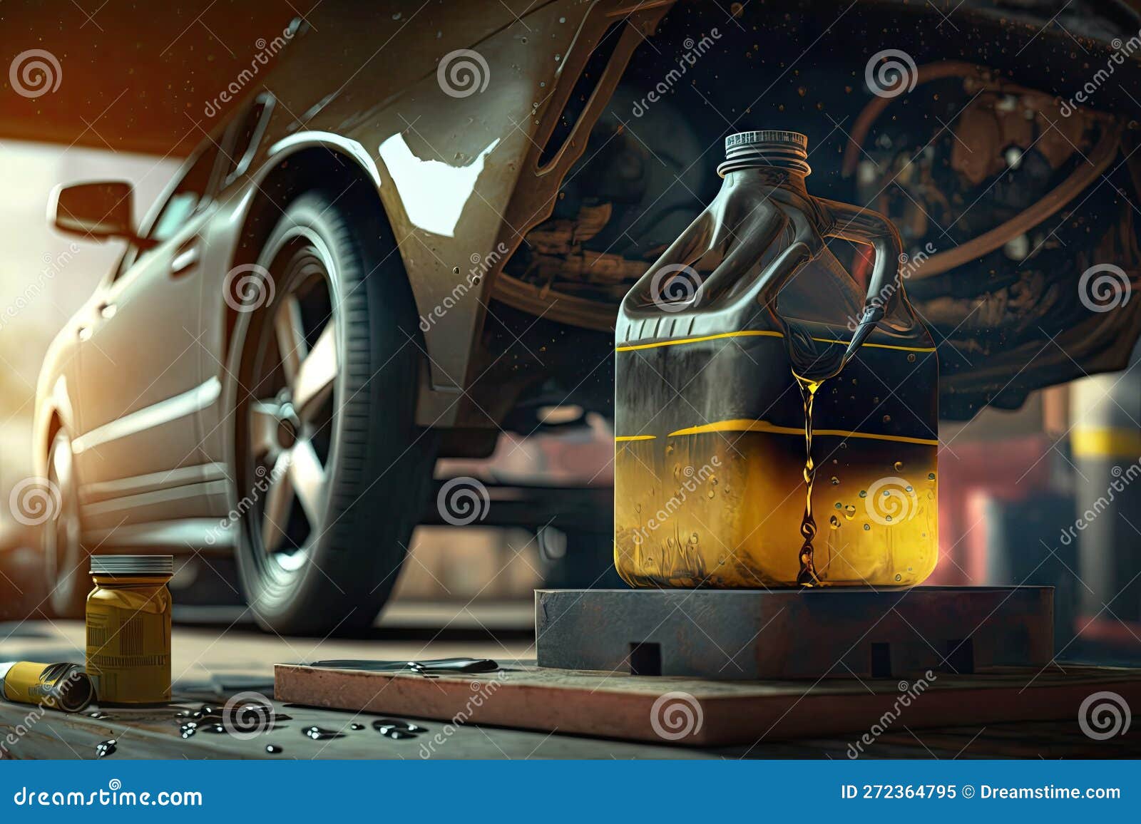 Pumping Oil into Car by Hand in Garage Workshop Stock Illustration ...