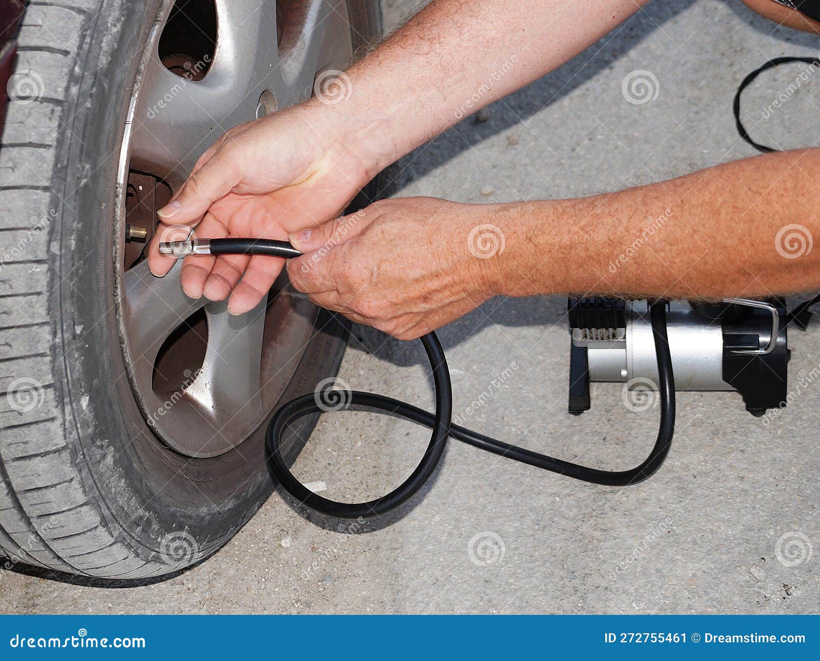 Pumping Up a Car Wheel with a Pump Close-up Stock Image - Image of ...
