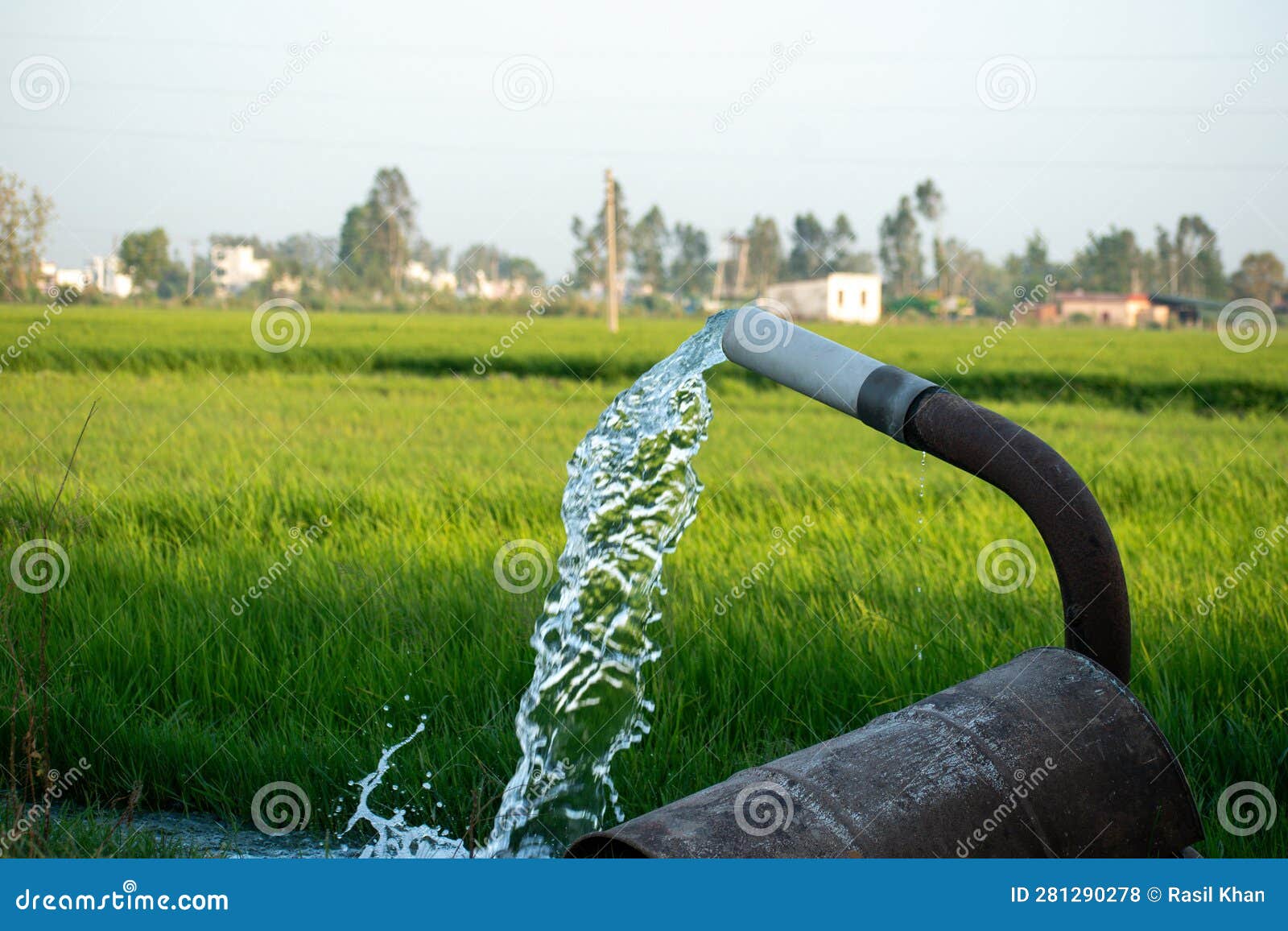 Pumping Water from the Ground To Flow into the Rice Fields Stock Photo ...