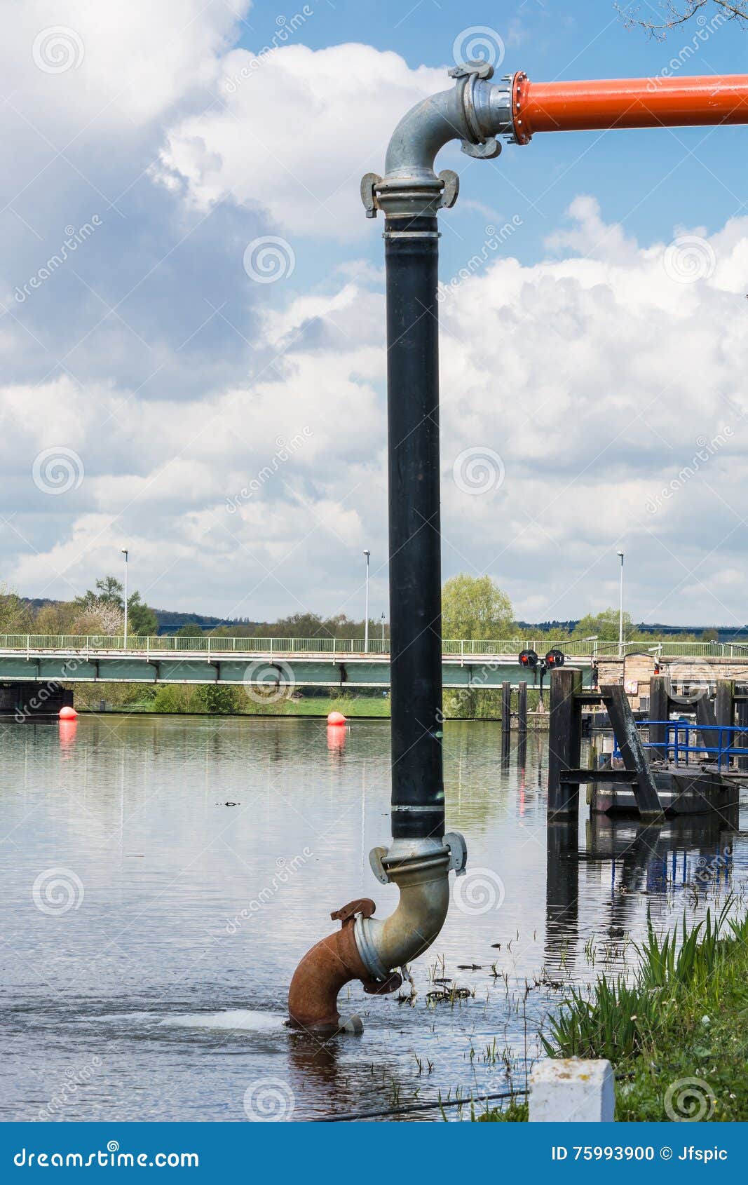 Pumping Water from a River. Stock Photo - Image of site, pipe: 75993900